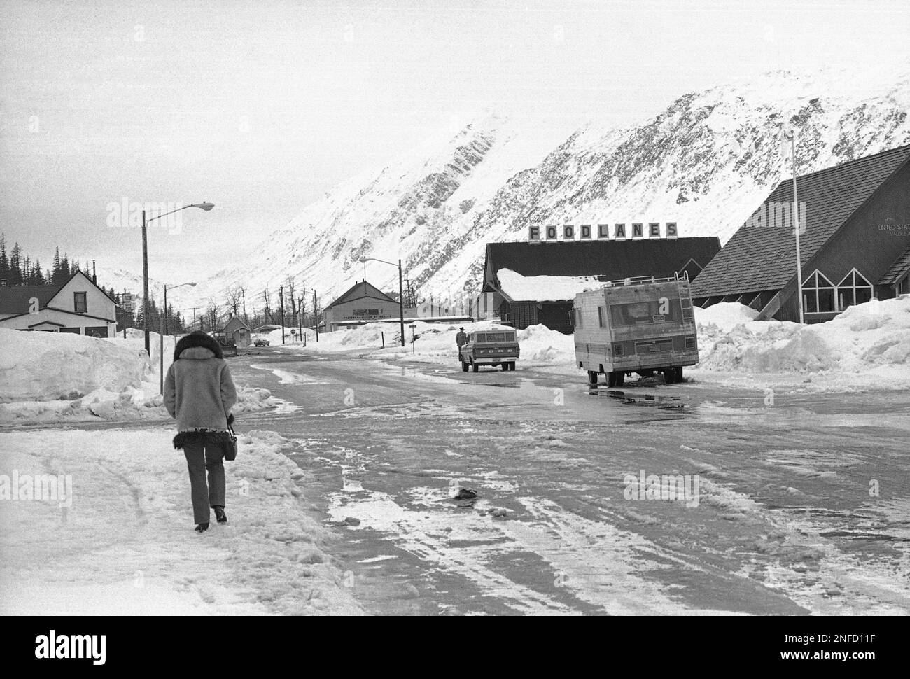 Downtown Valdez, Alaska, on April 12, 1974, in early spring still has a ...