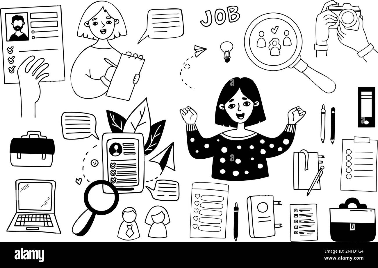 Collection vector doodle business and job. Business woman and joyful ...