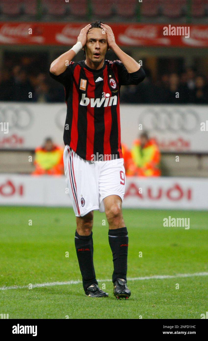 AC Milan forward Filippo Inzaghi reacts during an Italian major league ...