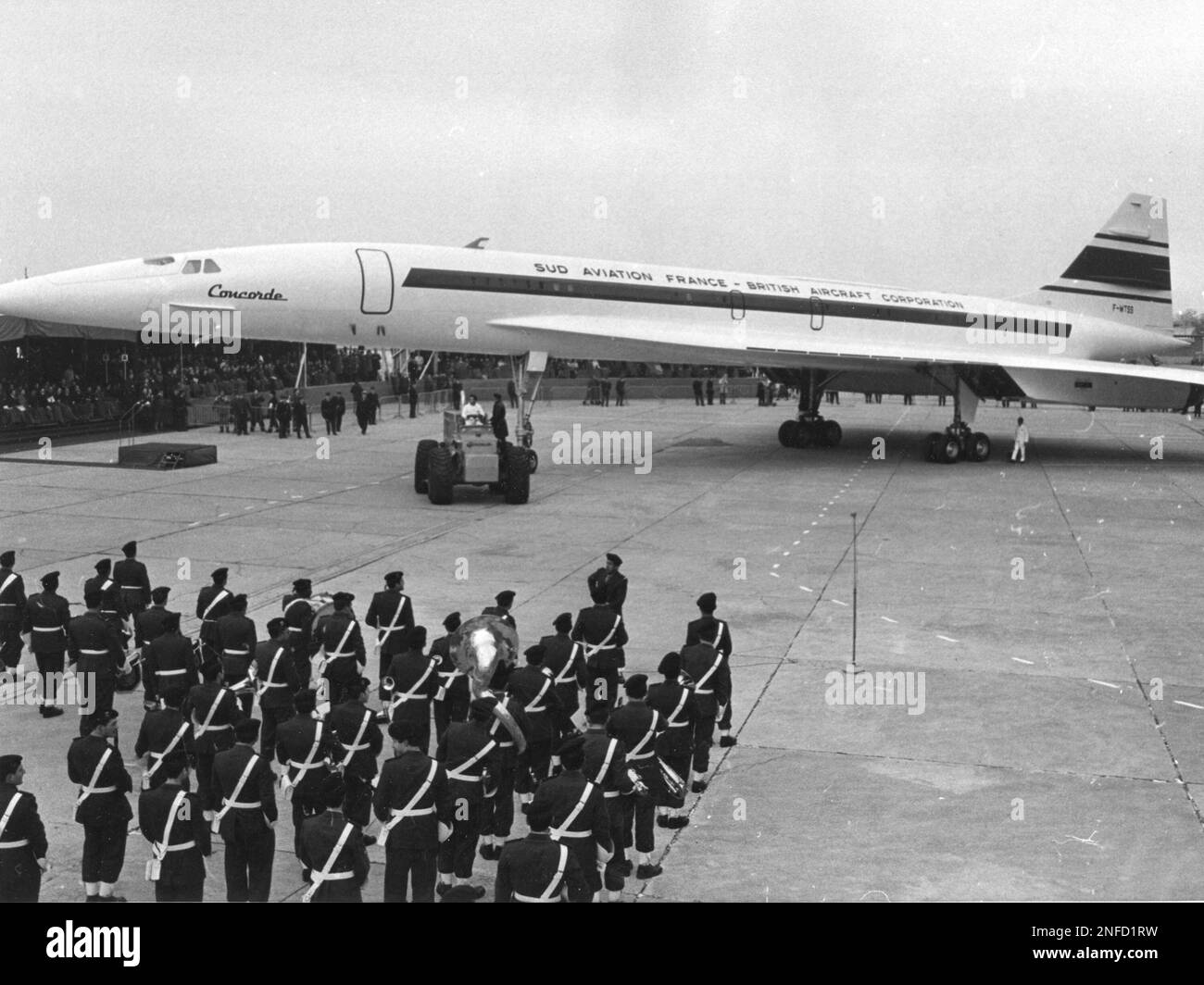 Members of the French army band stand in front of the British-French ...