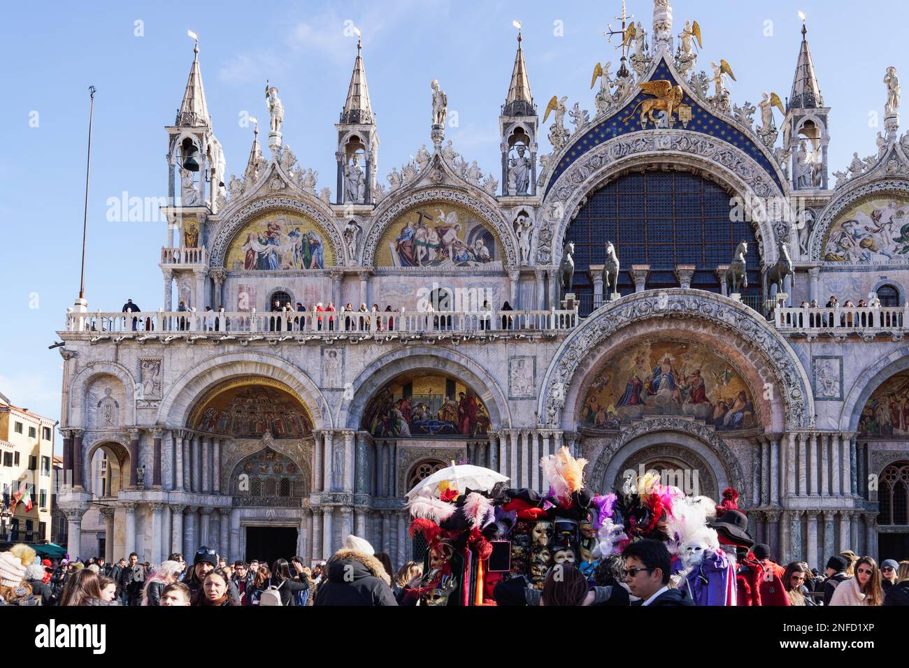 Venice, Italy Saint Mark square with crowd during carnival. Basilica di ...