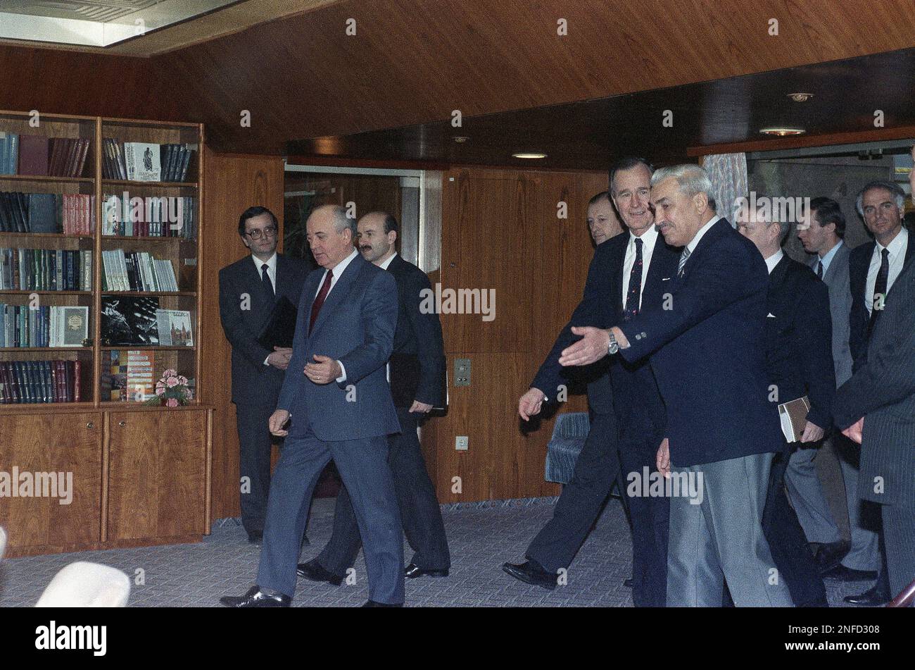 Soviet President Mikhail Gorbachev, left, and U.S. President George H ...