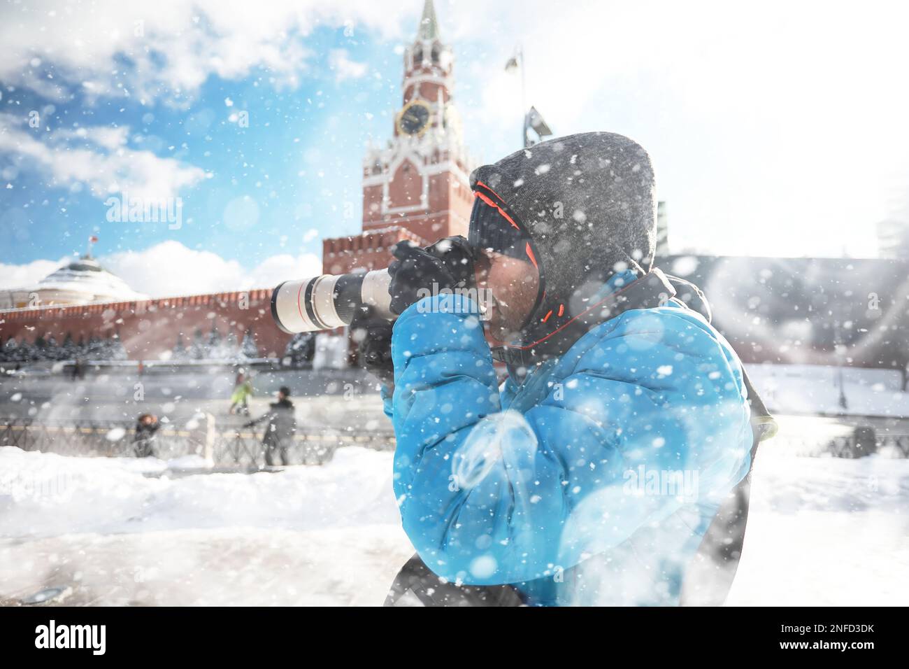 Journey. A tourist with a camera takes photos of beautiful places Stock ...