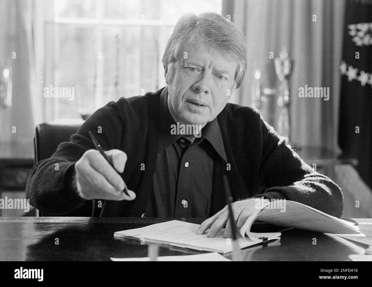 President Jimmy Carter signs a disaster relief declaration for cold ...