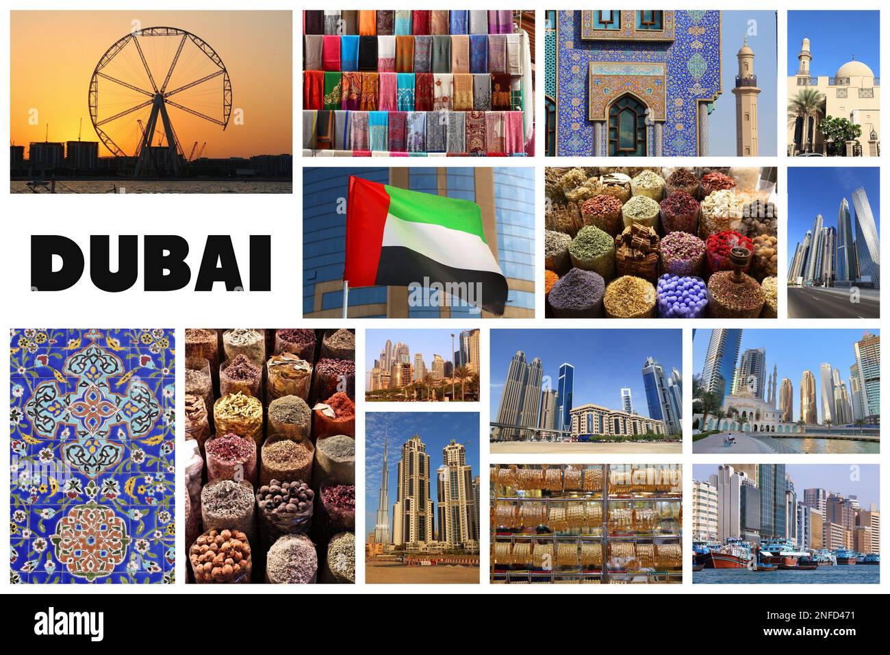 Dubai city postcard - travel place landmark photo collage Stock Photo ...
