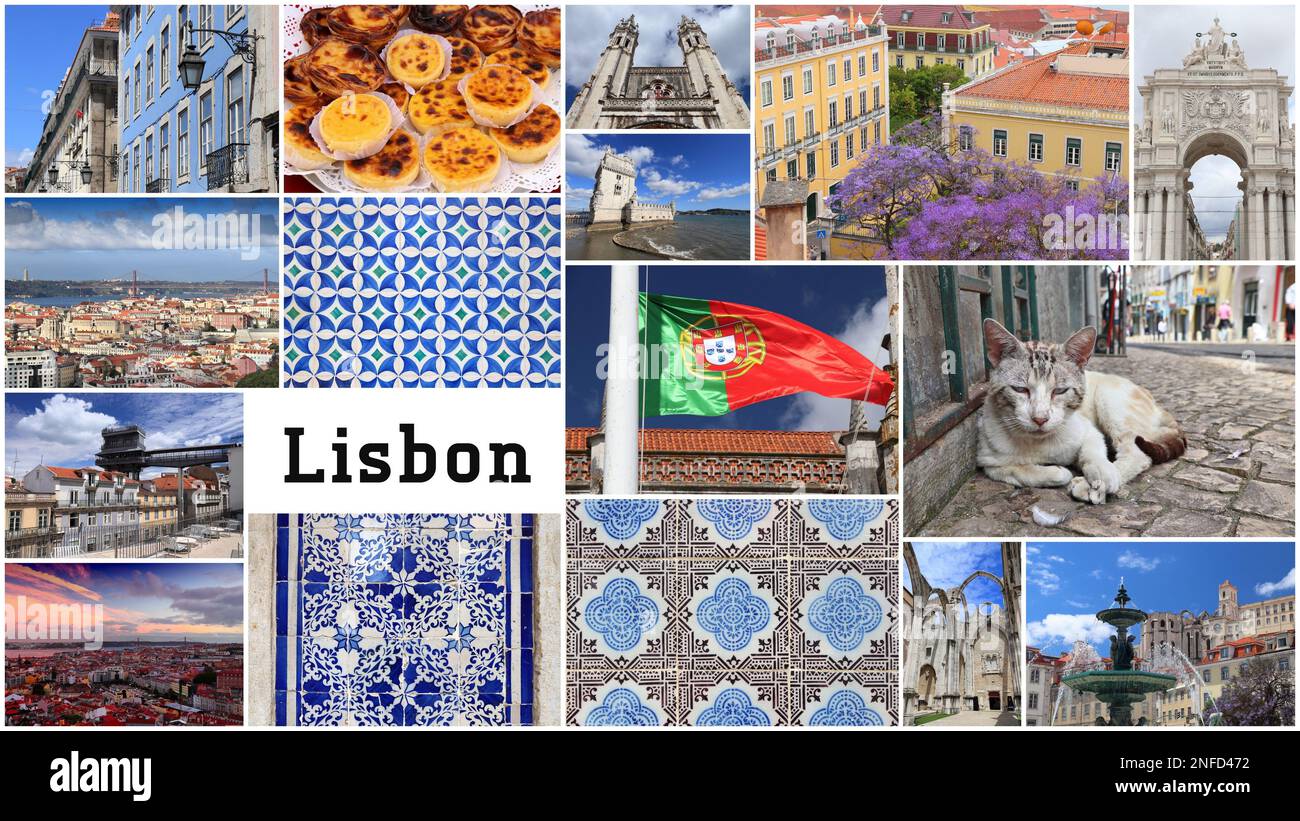 Landmarks of Lisbon, Portugal. Travel photo collage postcard from Lisbon city Stock Photo - Alamy
