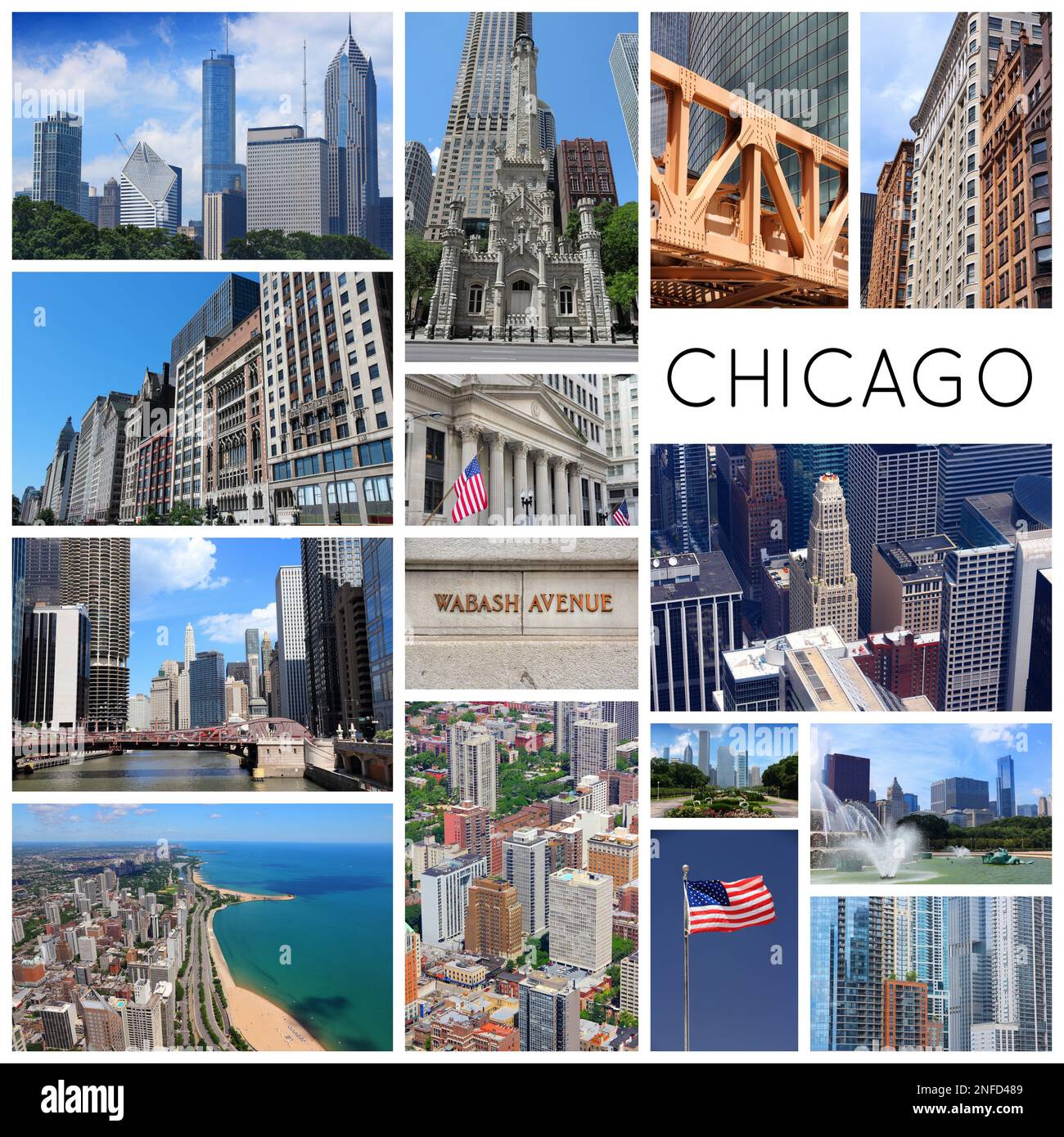 Chicago city photo collage. Landmark collage travel postcard from ...