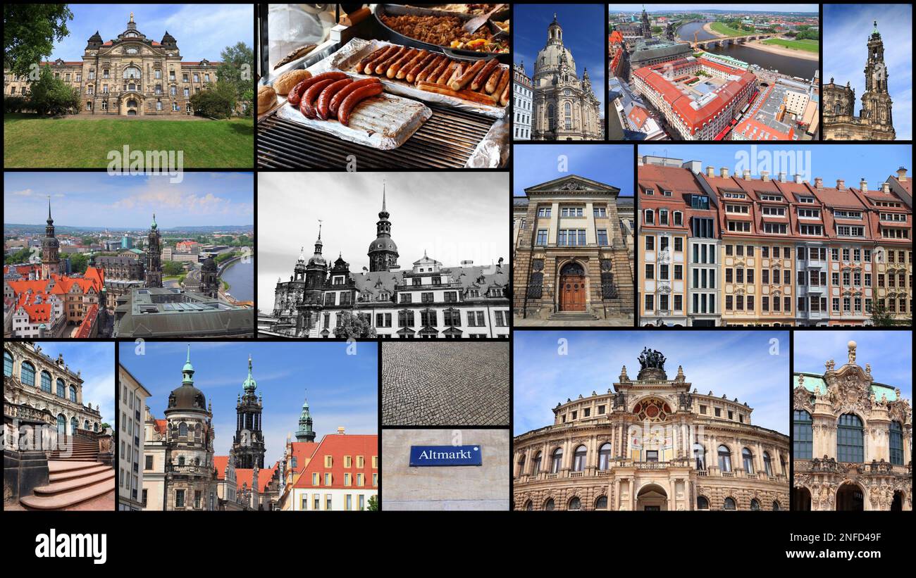 Dresden, Germany postcard - travel place landmark photo collage Stock ...