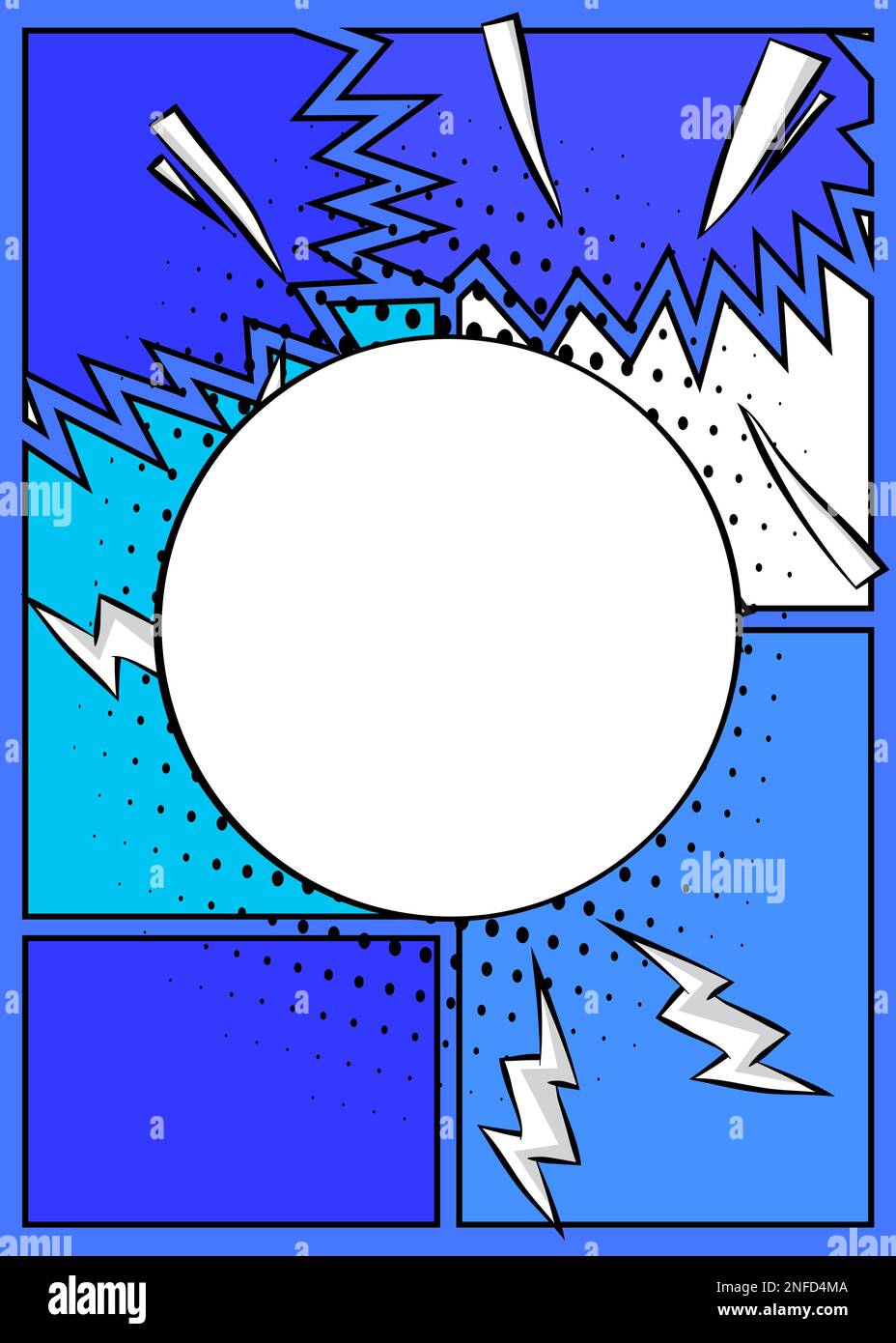 Blank Circle shape on Blue Cartoon vector Comic Book background. Pop art comics Illustration ...