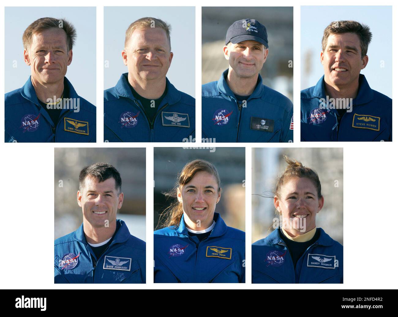 The space shuttle Endeavour crew, top row from left, commander Chris ...