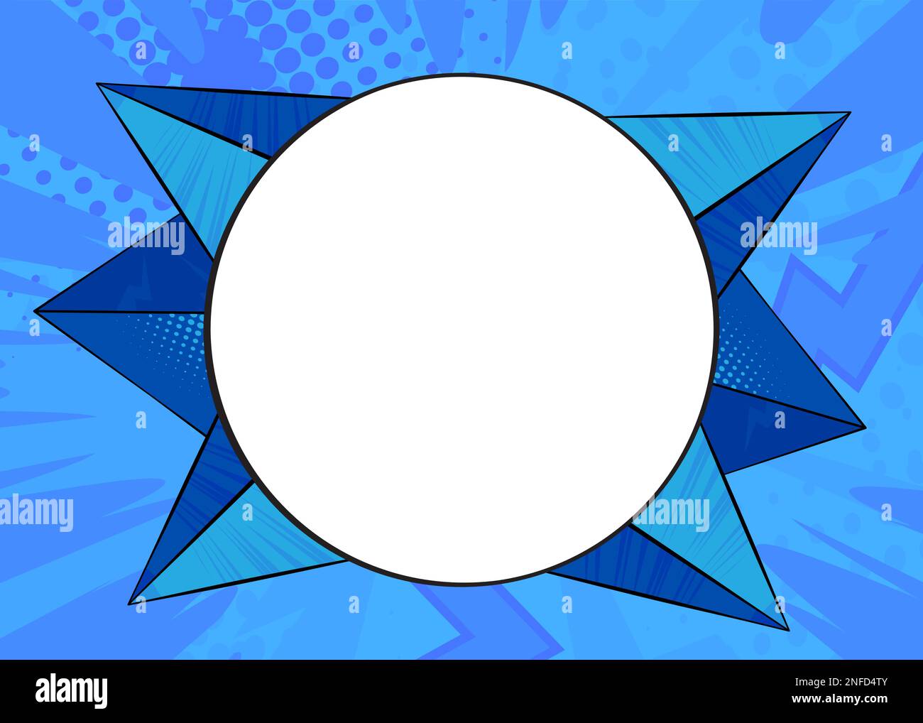 Blank Circle shape on Blue Cartoon vector Comic Book background. Pop art comics Illustration ...