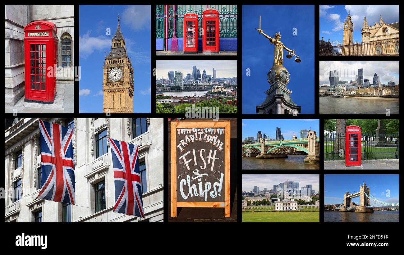London UK panoramic postcard - travel place landmark photo collage ...