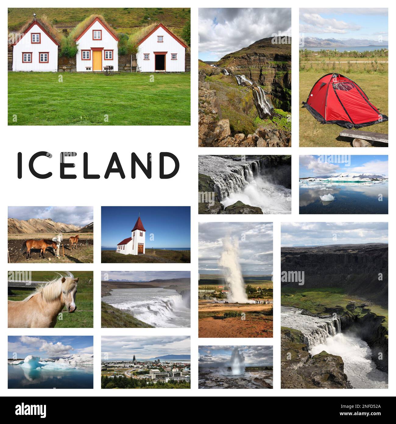 Iceland photo collage - travel place landmark postcard Stock Photo - Alamy