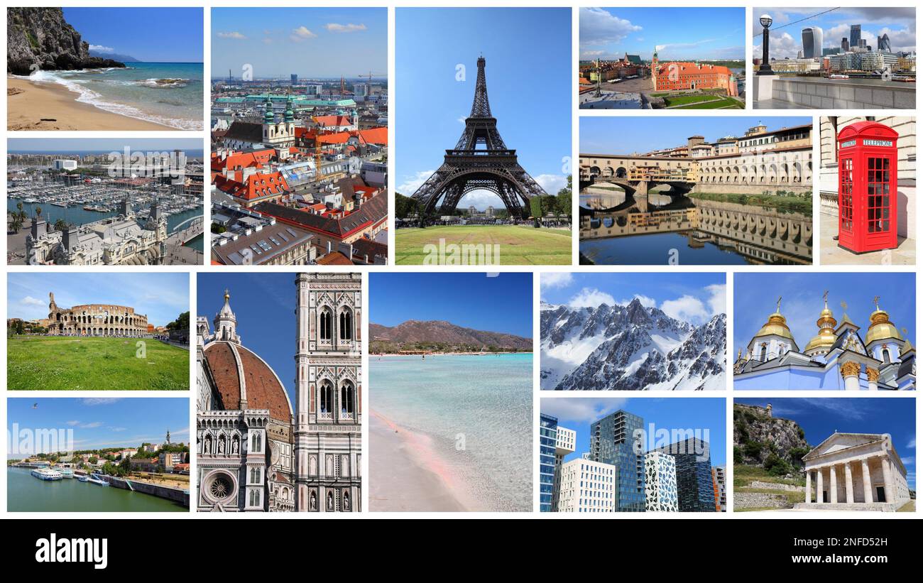 Europe landmarks postcard - tourism attractions collage including ...