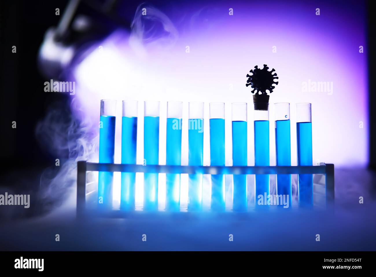 Test tube of glass overflows new liquid solution potassium blue ...
