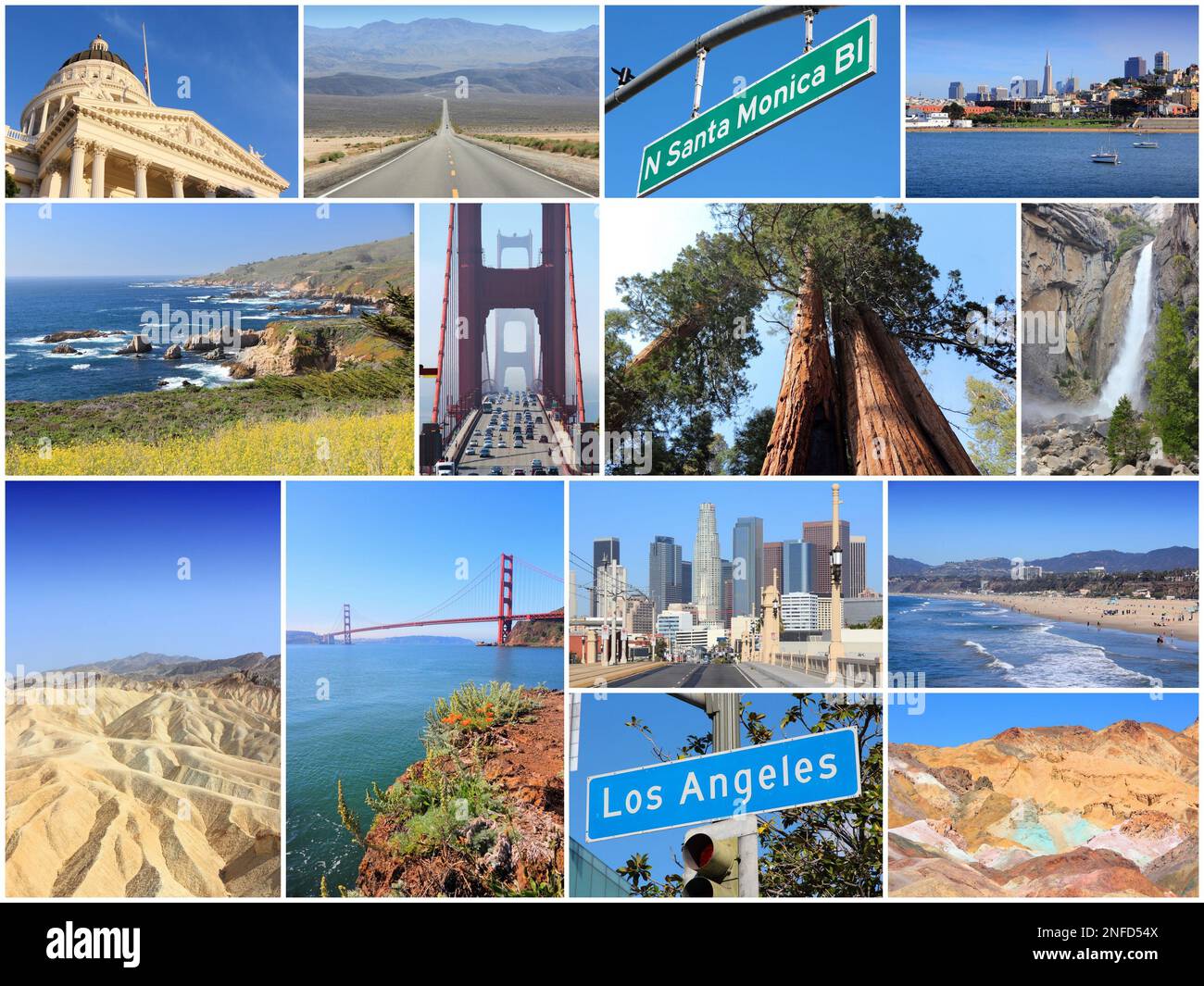 California landmark photos collage with Los Angeles, San Francisco ...