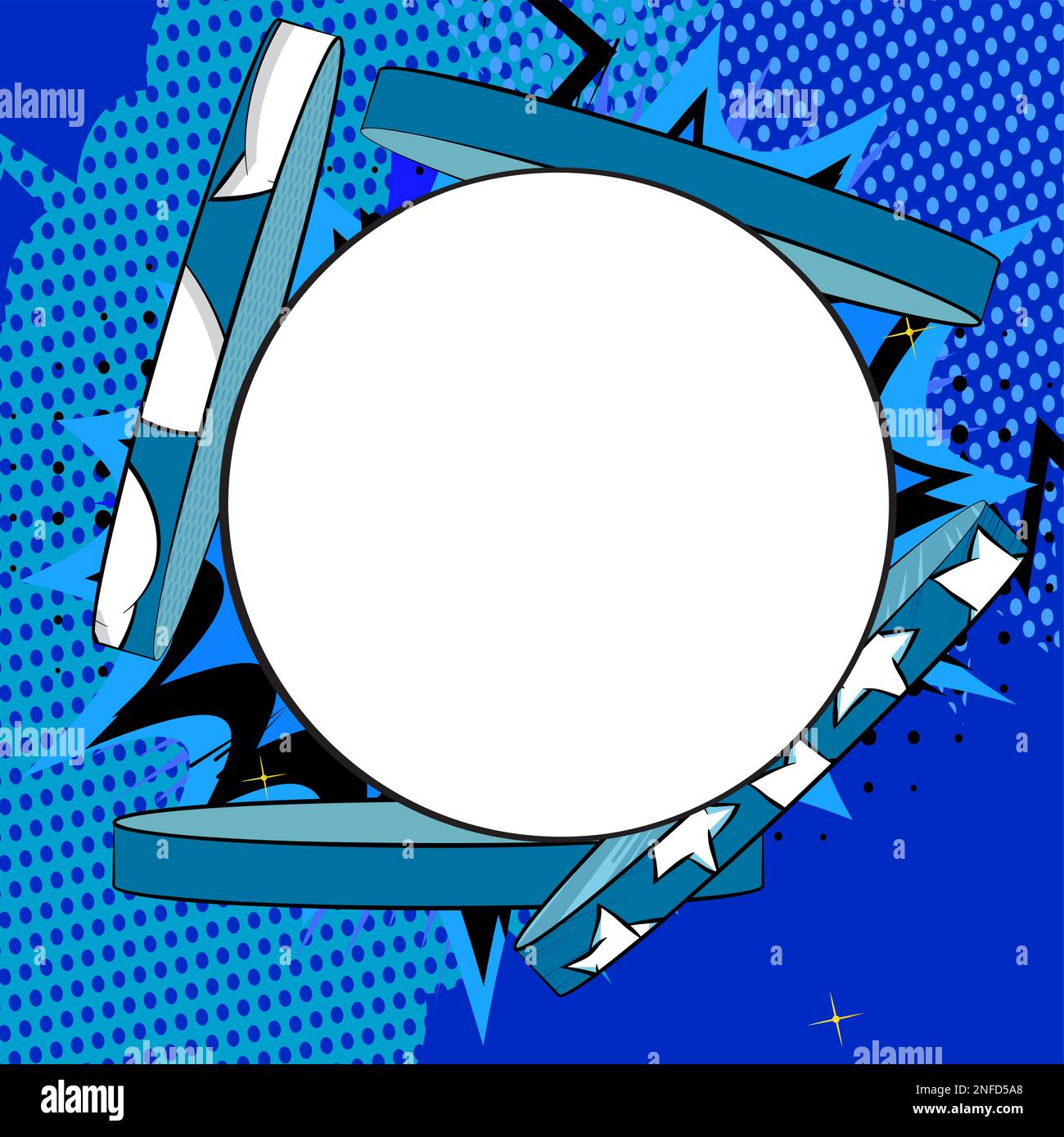 Blank Circle shape on Blue Cartoon vector Comic Book background. Pop art comics Illustration ...
