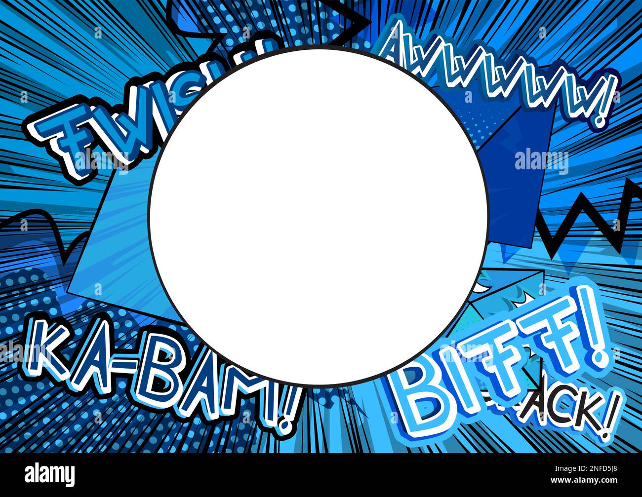 Blank Circle shape on Blue Cartoon vector Comic Book background. Pop art comics Illustration ...