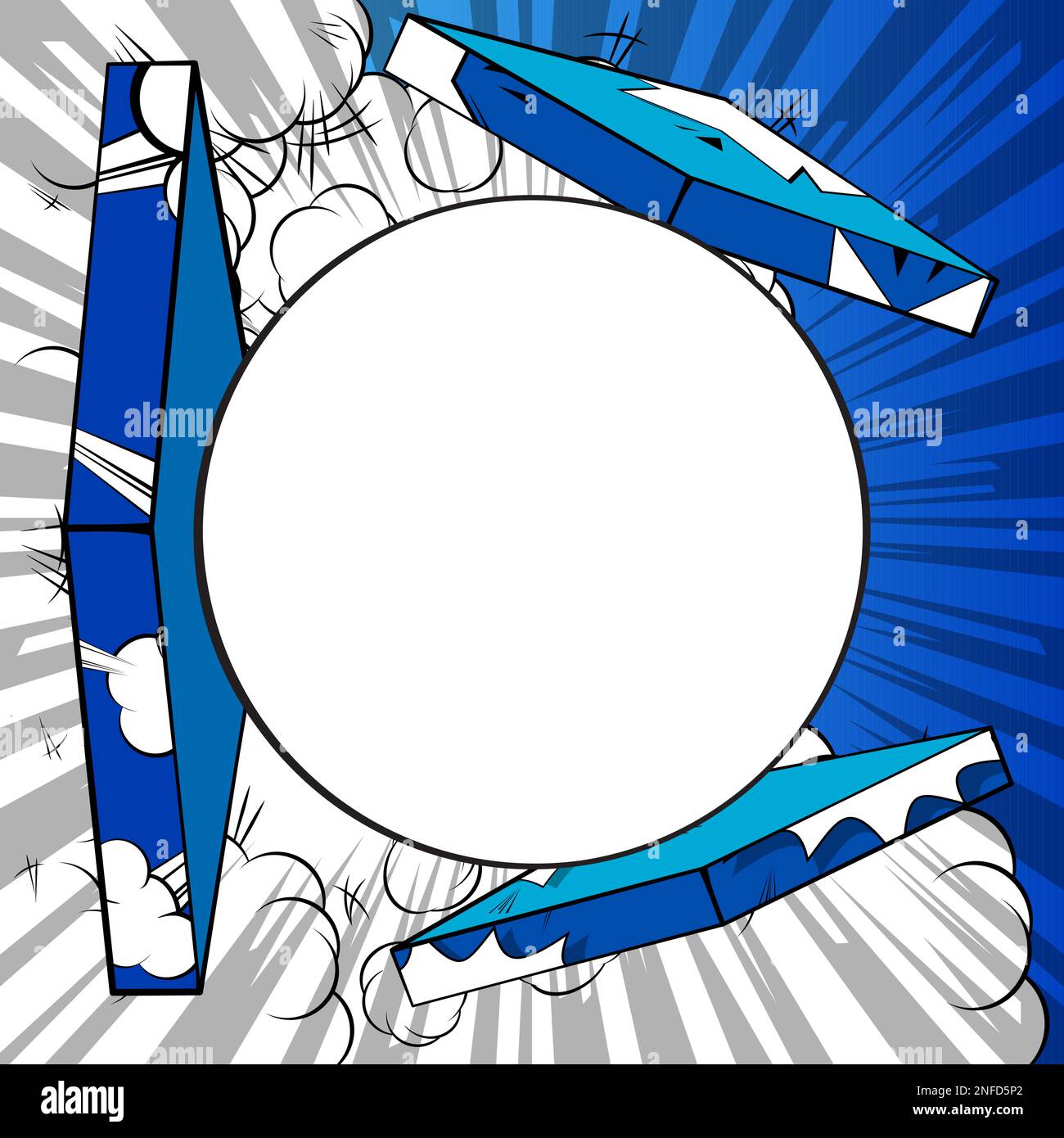 Blank Circle shape on Blue Cartoon vector Comic Book background. Pop art comics Illustration ...