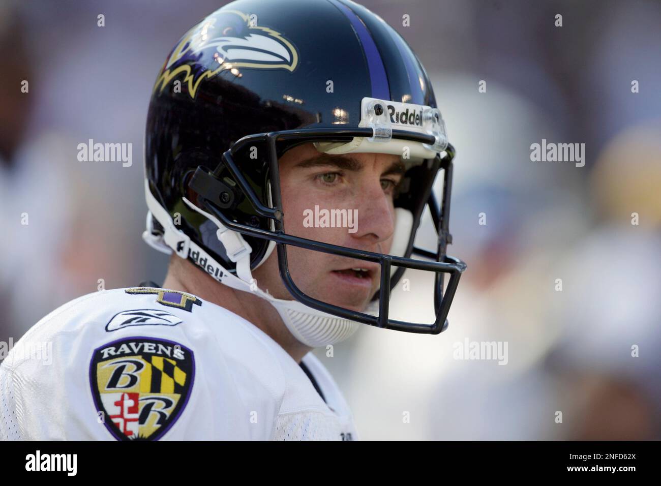 Baltimore Ravens punter Sam Koch (4) is shown on the sidelines against ...
