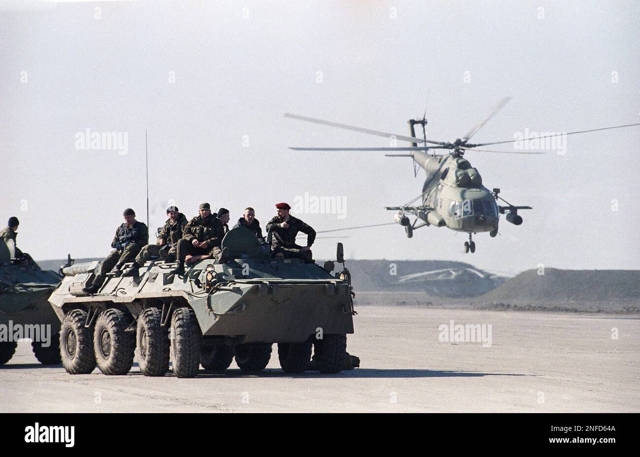 A Russian military helicopter takes off from Mozdok, around 54 miles ...