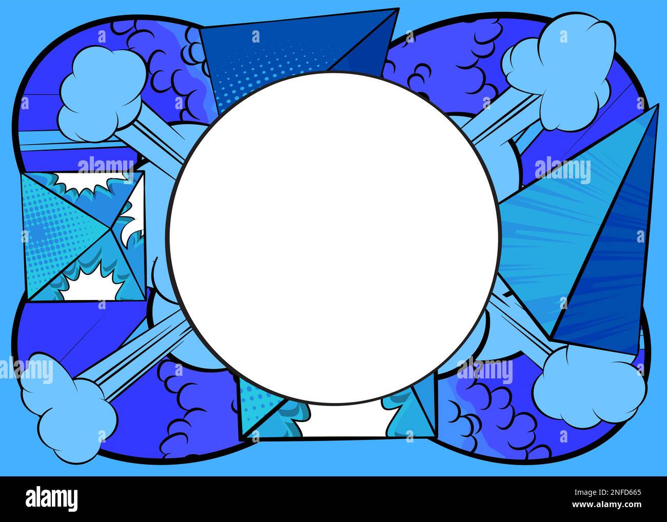 Blank Circle shape on Blue Cartoon vector Comic Book background. Pop art comics Illustration ...