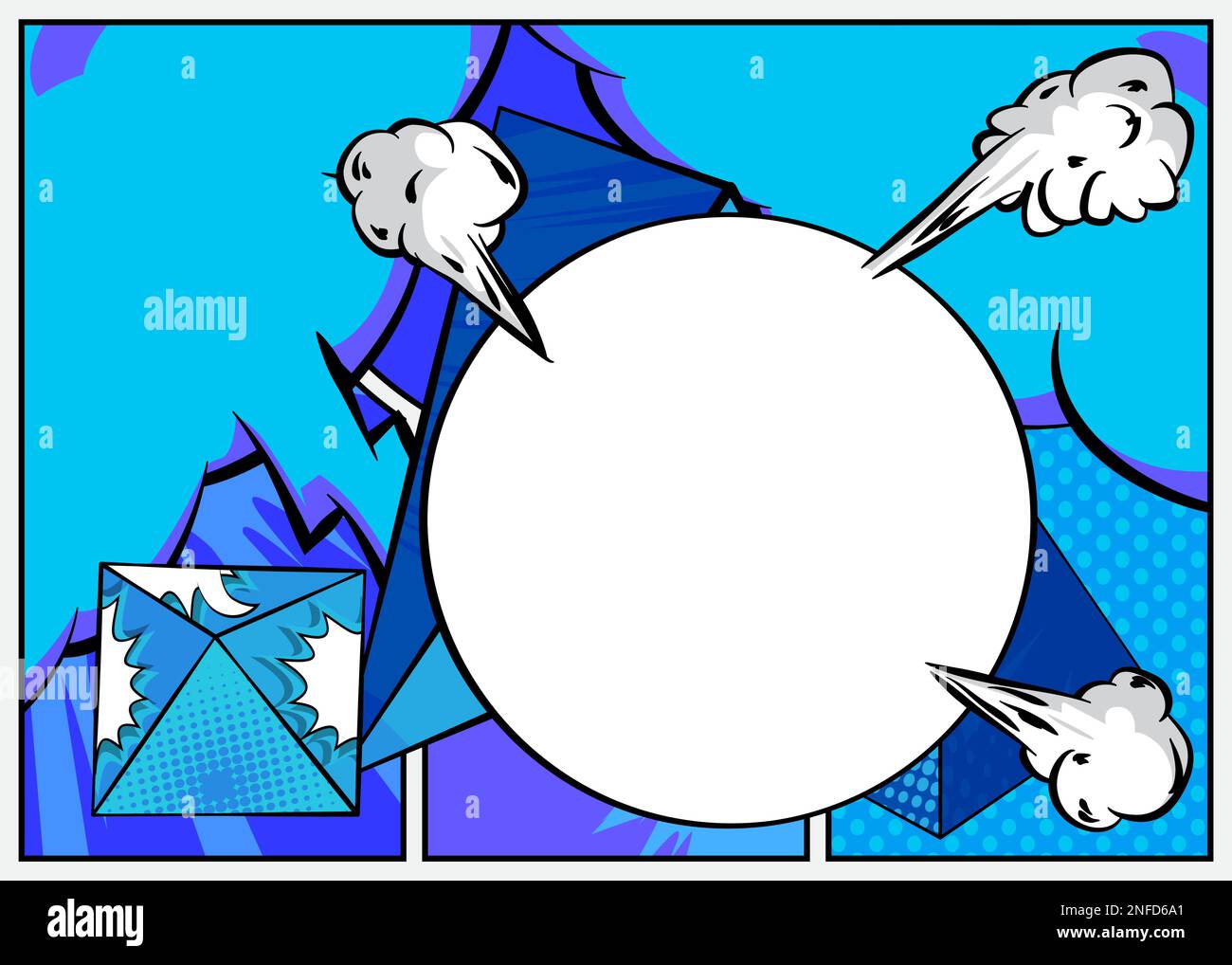 Blank Circle shape on Blue Cartoon vector Comic Book background. Pop art comics Illustration ...