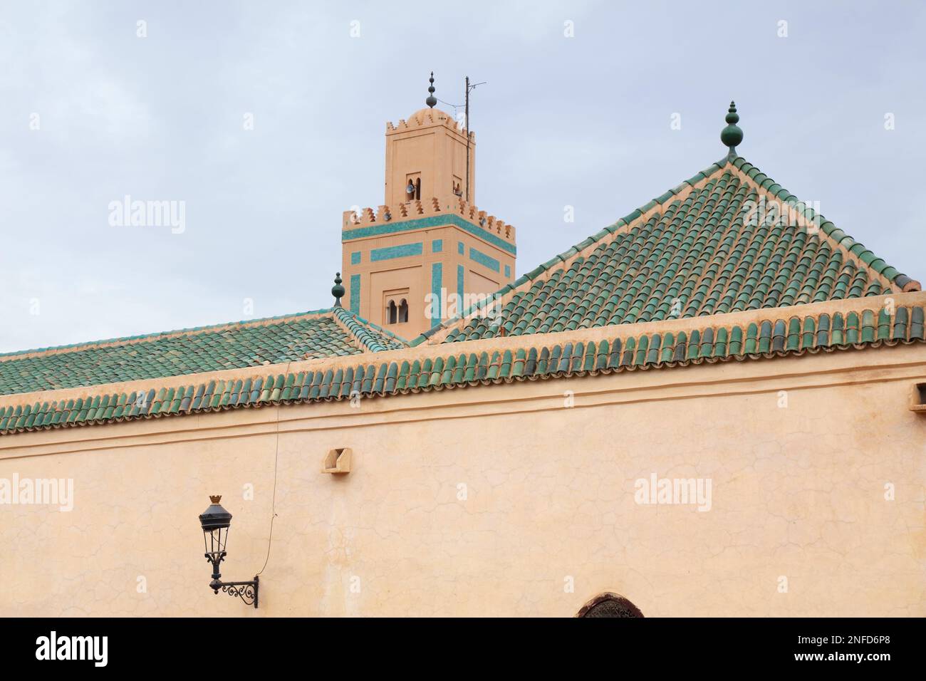 Marrakesh city landmark in Morocco. Ben Youssef Mosque minaret tower ...