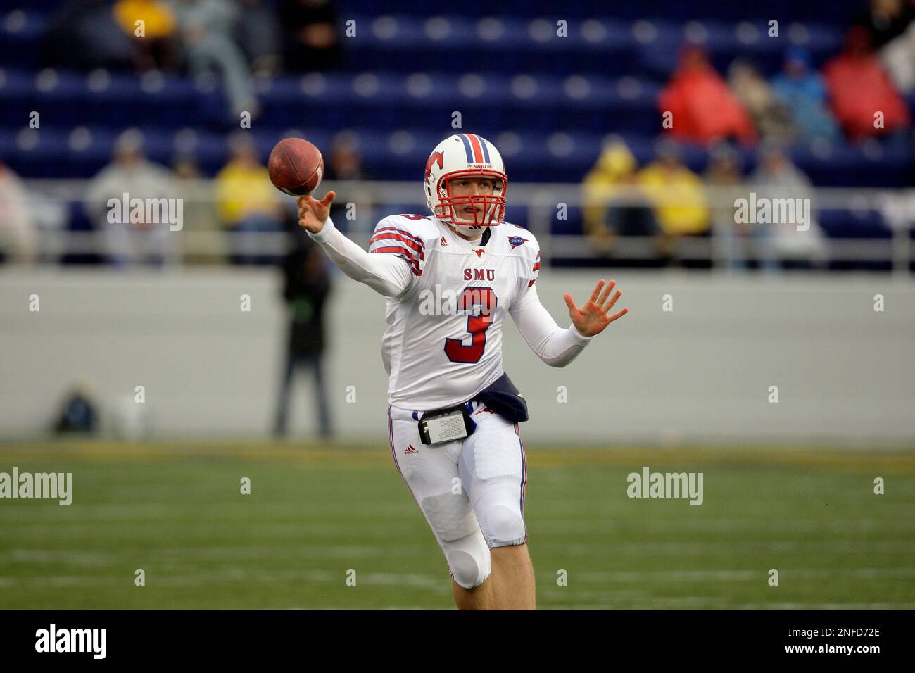 SMU quarterback Bo Levi Mitchell (3) throws a pass against Navy during ...
