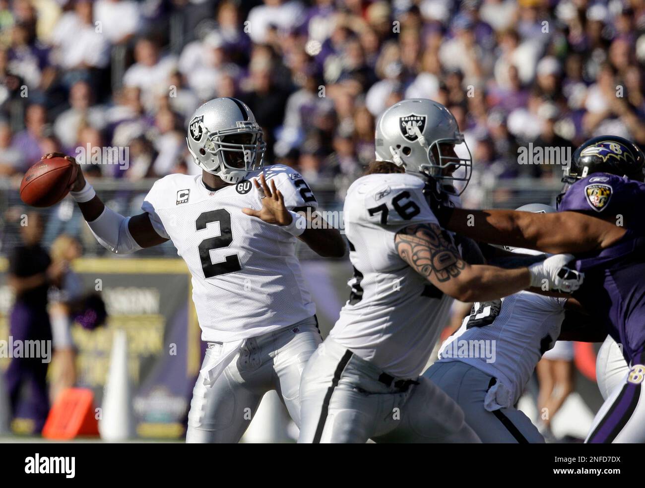 Oakland Raiders quarterback JaMarcus Russell (2) looks to pass during ...