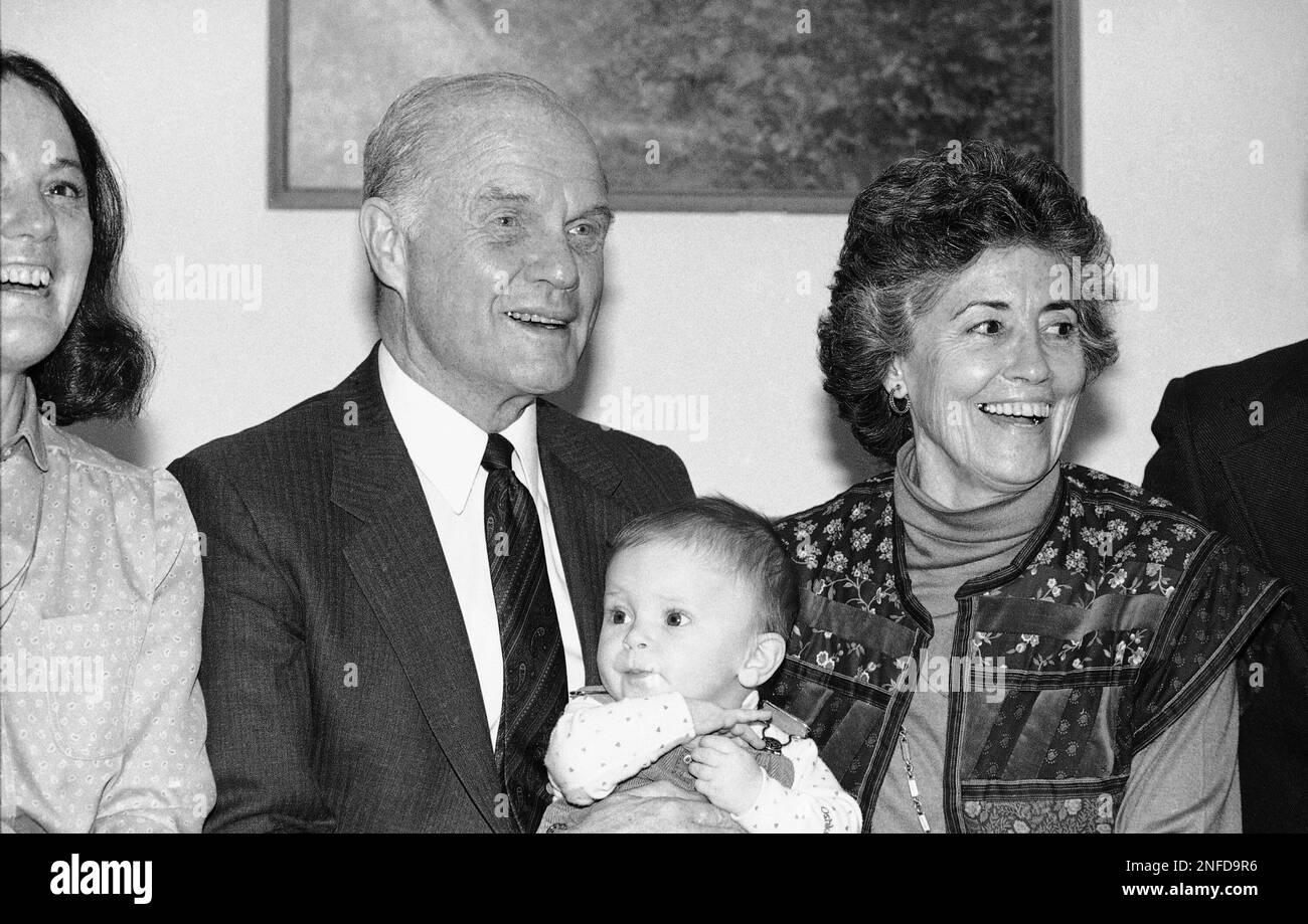Sen John Glenn D Ohio Left Poses In His Capitol Hill Office With His Wife Annie Glenn Right