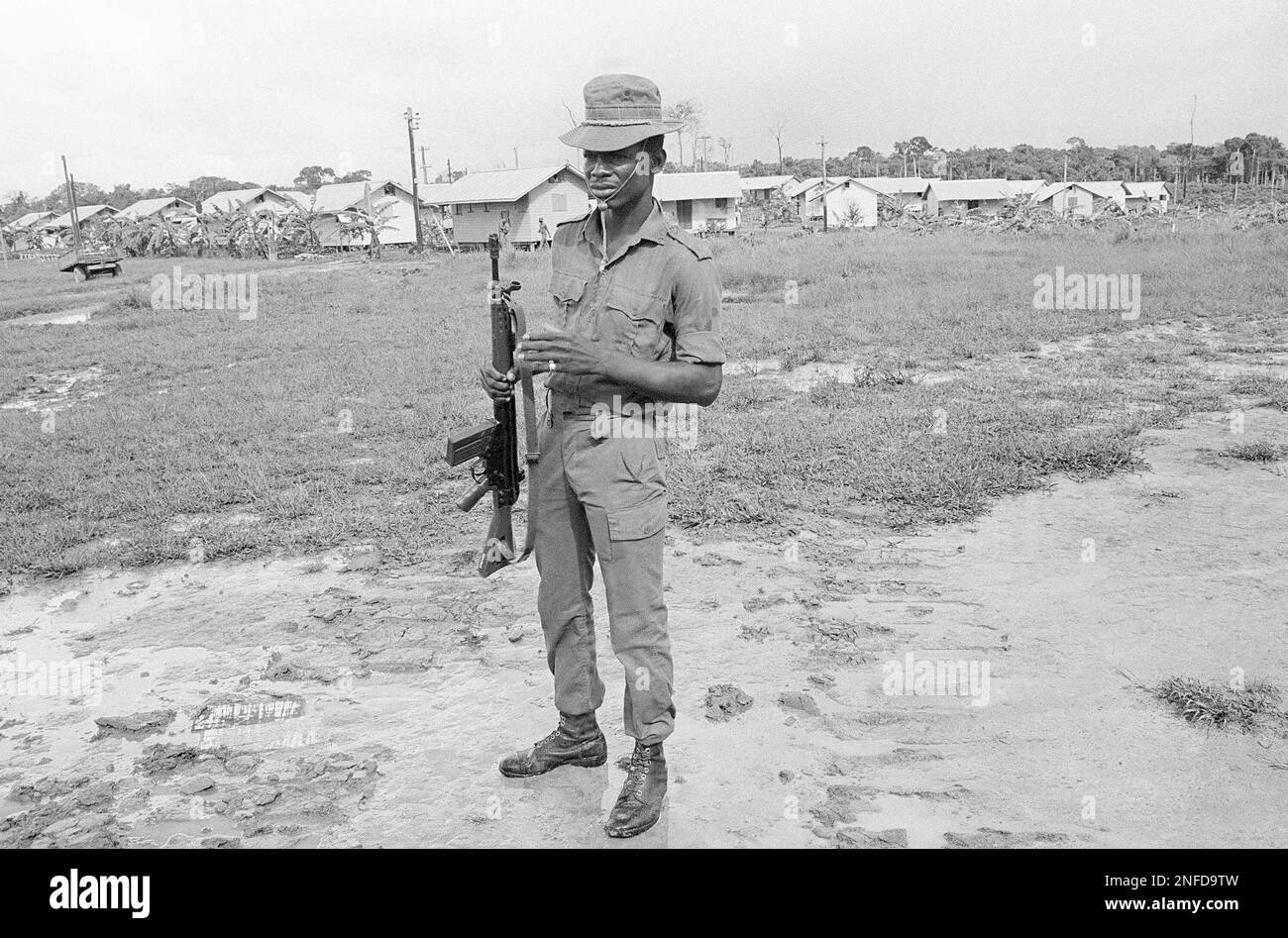 A Guyanese soldier stands guard at Jonestown, Nov. 28, 1978. The ...