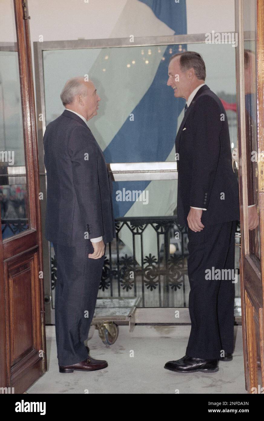 Soviet President Mikhail Gorbachev and U.S. President George Bush meet ...
