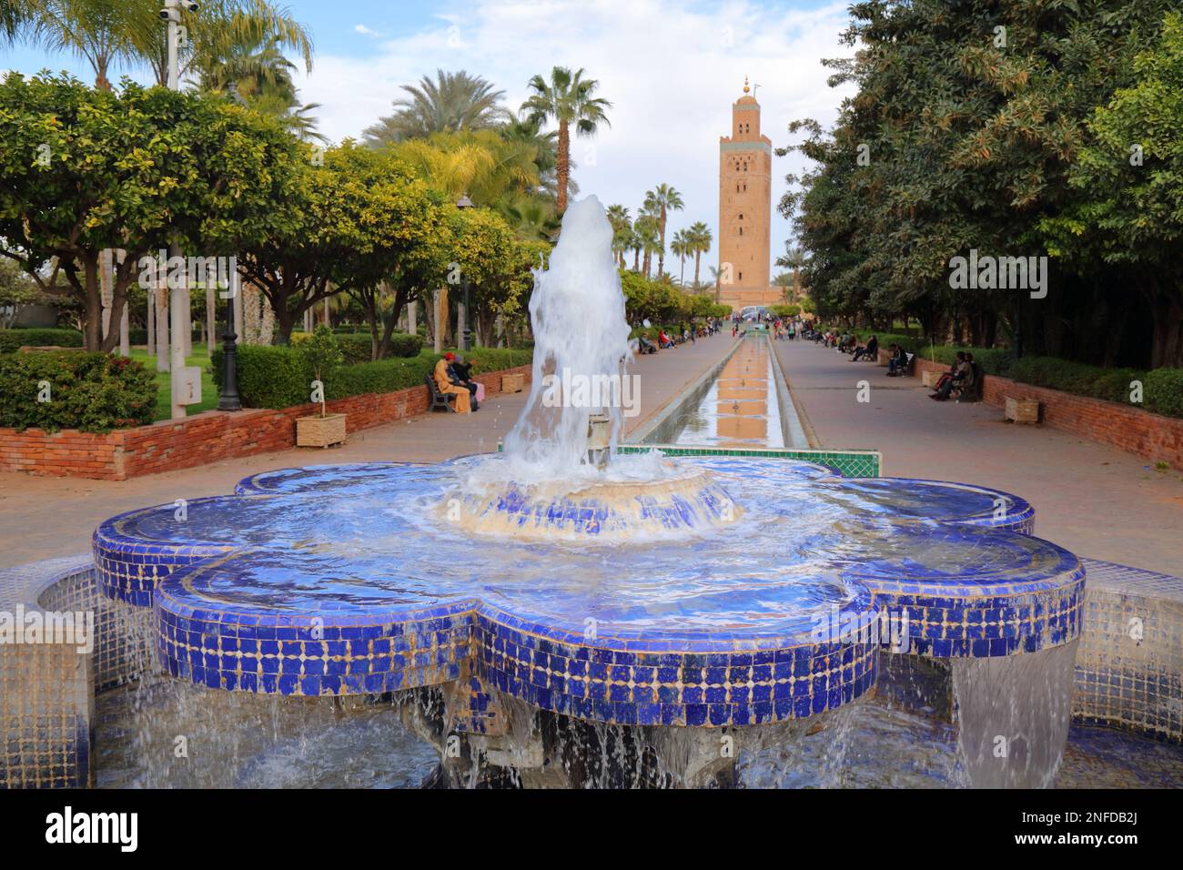 Marrakech city landmark in Morocco. Koutoubia Mosque seen from Parc ...