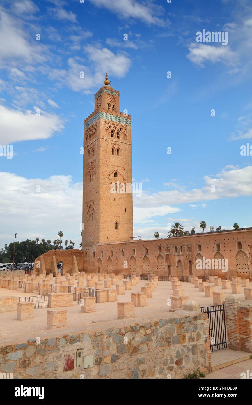 Marrakesh city landmark in Morocco. Koutoubia Mosque minaret tower ...