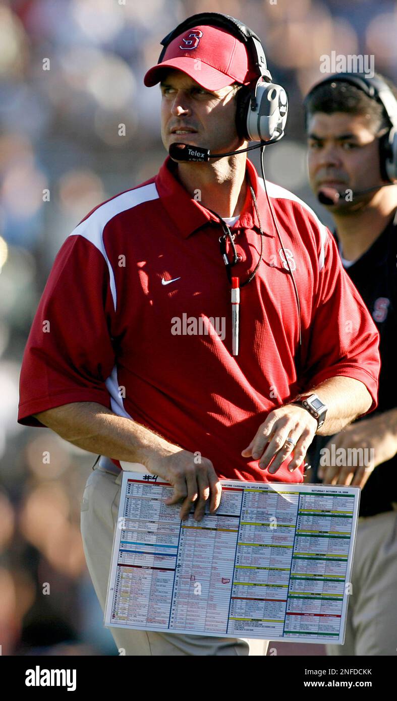 Stanford head football coach Jim Harbaugh against UCLA during an NCAA ...