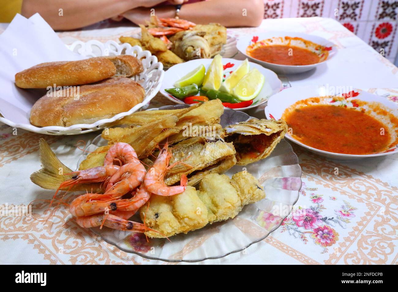 Mixed fried fish and shrimp. Moroccan food. Cuisine of Morocco Stock ...