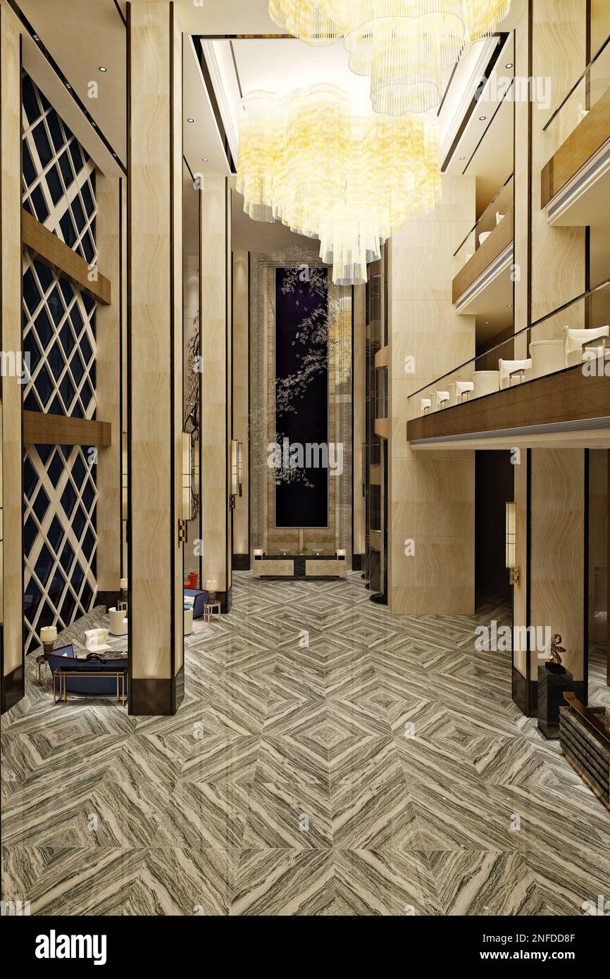 3d render luxury hotel reception lobby Stock Photo - Alamy