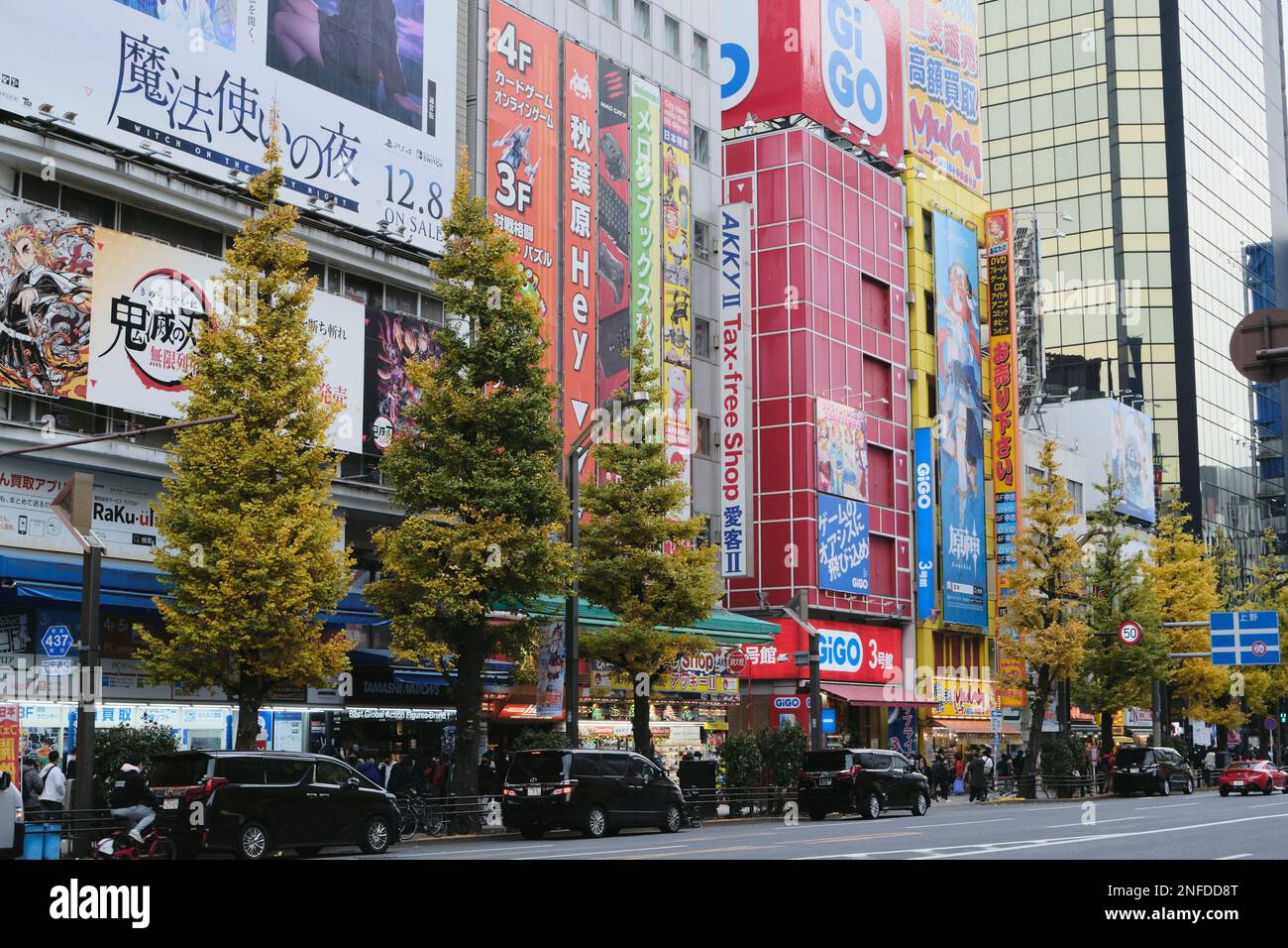 Crowds wandering through a backstreet in Akihabara in Tokyo, Japan ...
