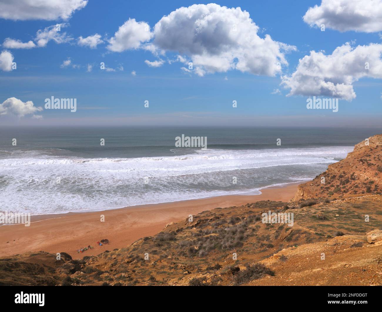 Morocco coast landscape. Lalla Fatna beach waves, near Safi. Atlantic ...