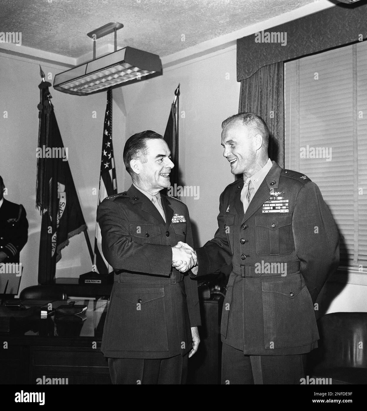 Marine Col. John Glenn, Jr., right, first U.S. astronaut to make an ...