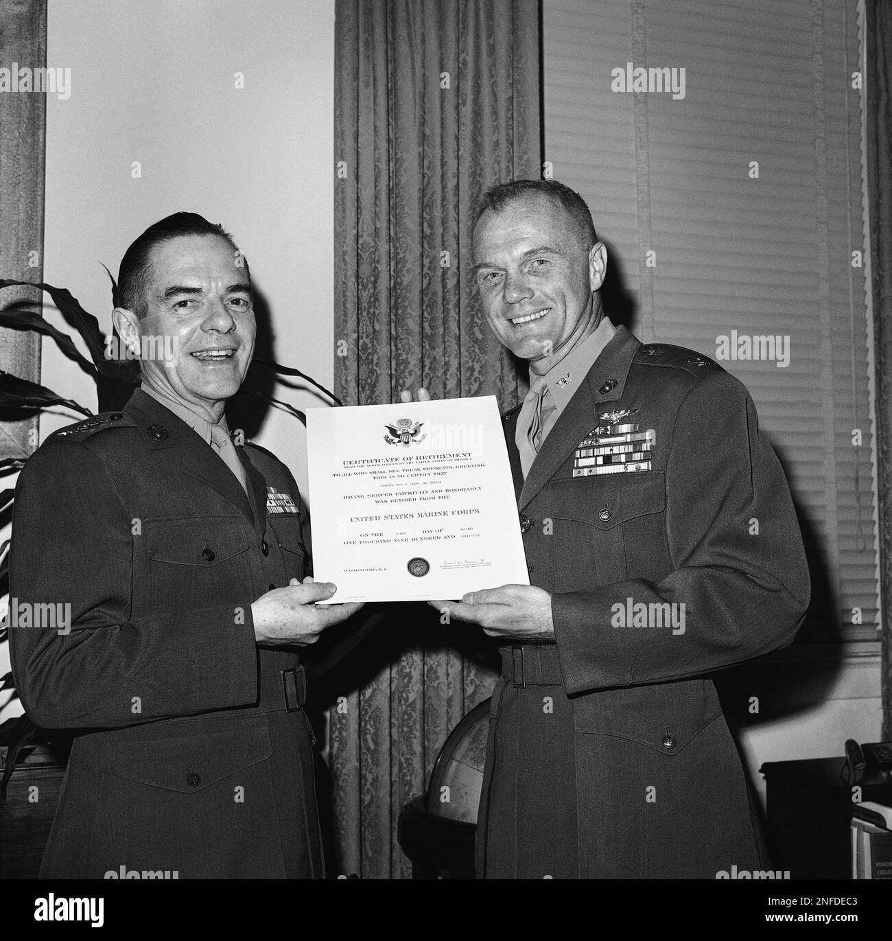 Marine Col. John Glenn, Jr., right, first U.S. astronaut to make an ...