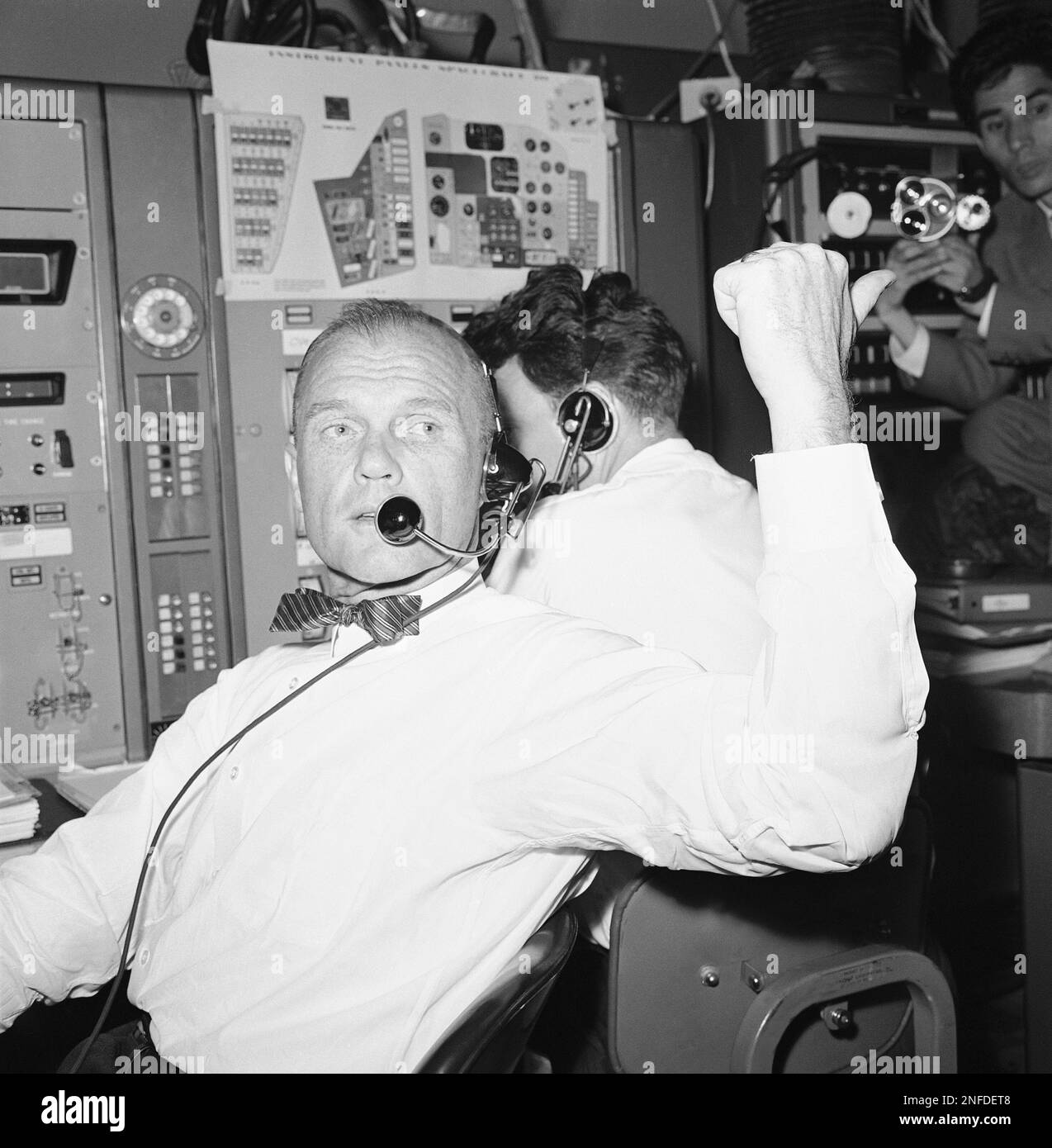 U.S astronaut John Glenn in the telemetry control room aboard the NASA ...