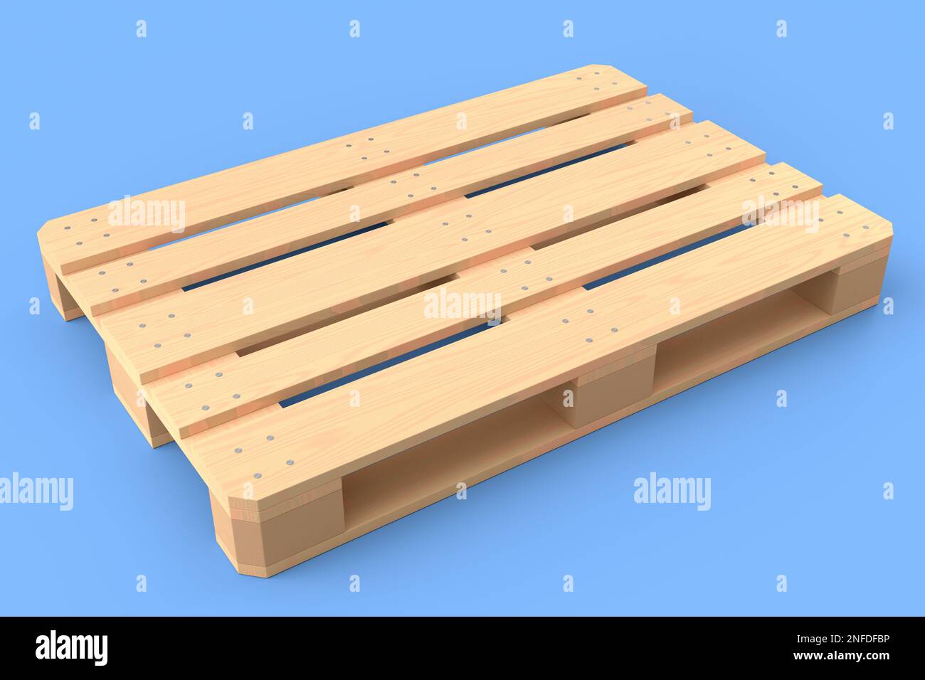 Wooden pallet for warehouse cargo storage isolated on blue background ...