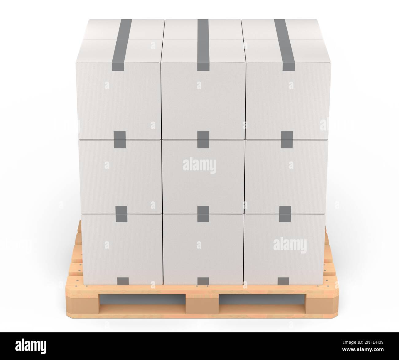 Set of wooden pallet for warehouse cargo storage with cardboard boxes ...