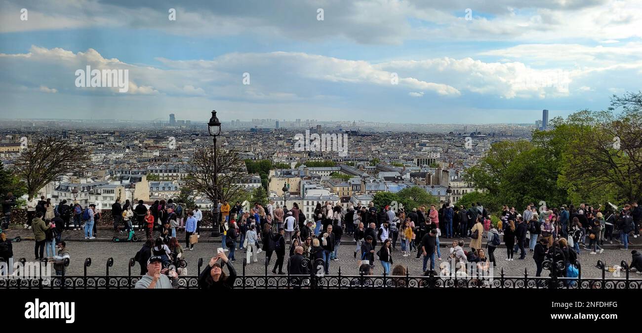 France, Paris, Montmartre, view of the city from Sacre Couer hill top ...
