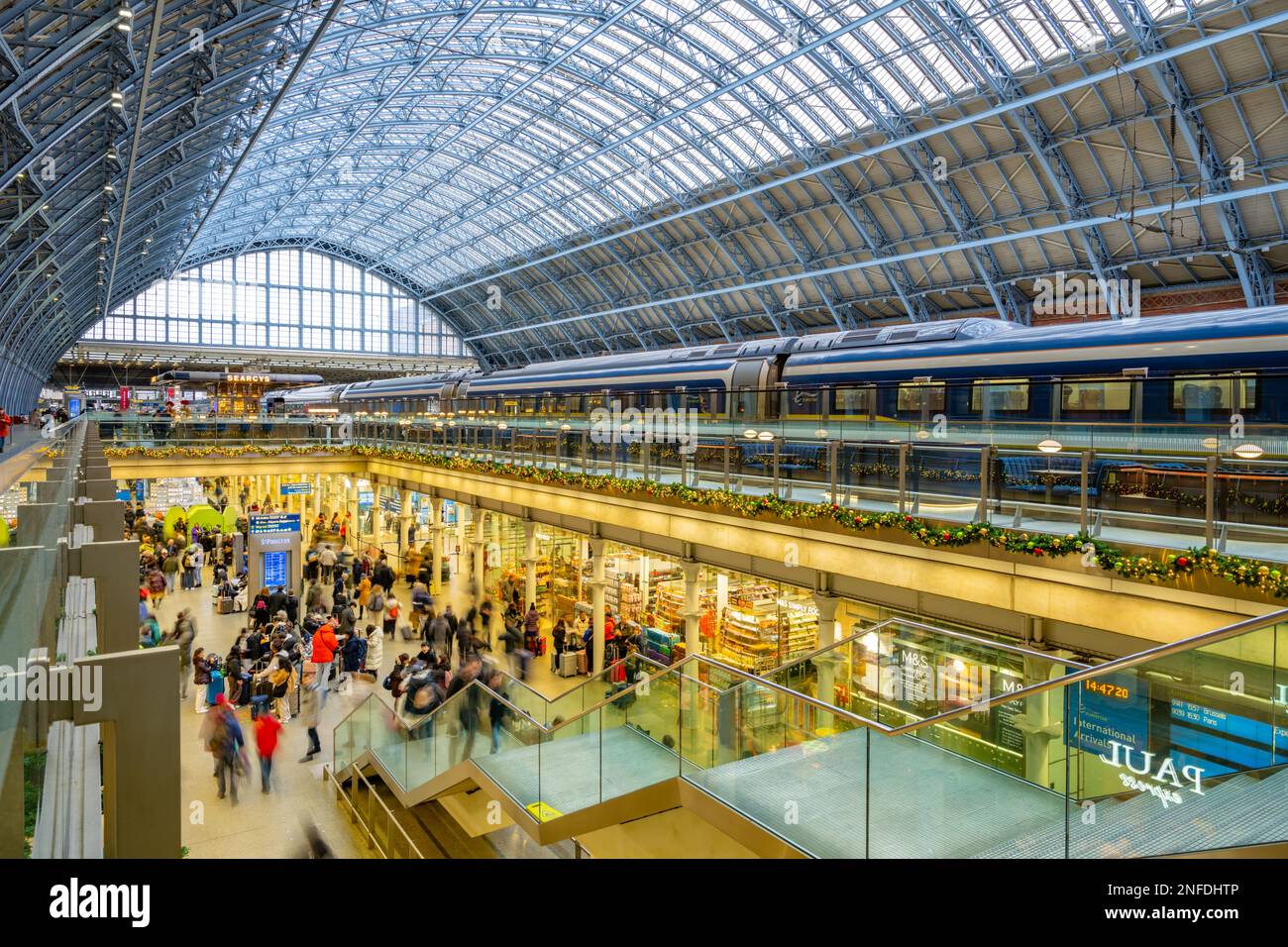 Interior with the upper and lower concourses of the Eurostar terminal ...
