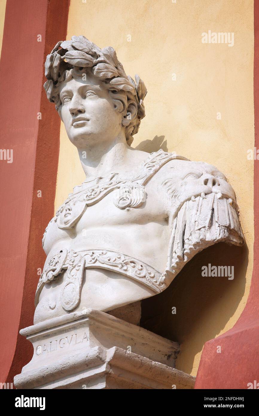 MODENA, ITALY - OCTOBER 3, 2010: Roman Emperor Caligula bust statue in ...