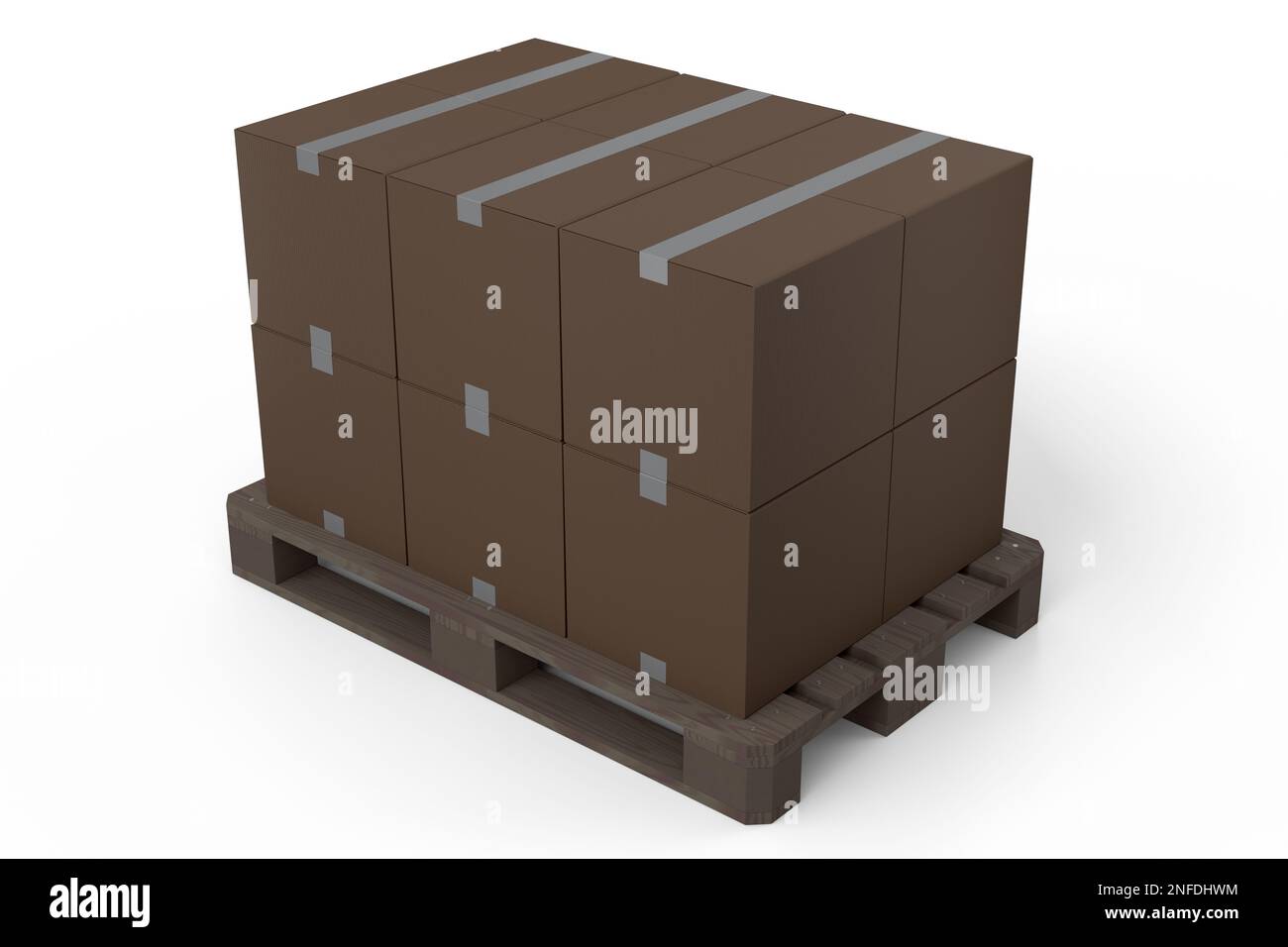 Set of wooden pallet for warehouse cargo storage with cardboard boxes ...
