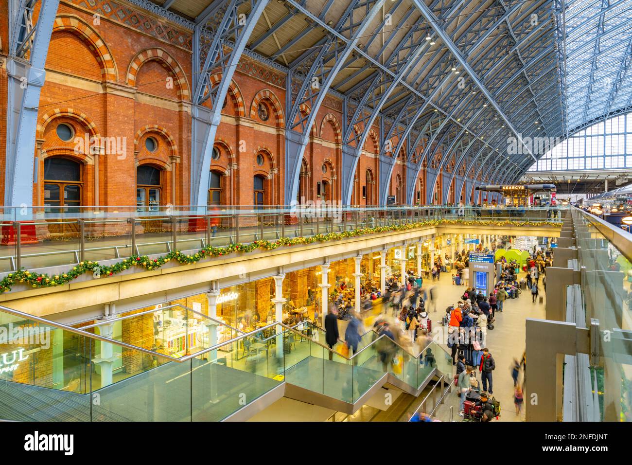 Interior with the upper and lower concourses of the Eurostar terminal ...
